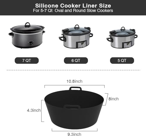 ChefAid Slow Cooker Liners Crock Pot Insert Accessories for 5 6 7 Quart Slow Cookers, 100% Silicone Reusable Liner, Food Safe & Dishwasher Safe (Black-Grey)