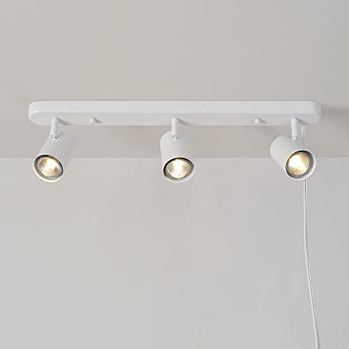 Globe Electric 60024 3-Light Plug-in Track Lighting, Matte White, 15 Foot Cord, in-Line On/Off Rocker Switch, Track Ceiling Light, Track Lighting Kit, Ceiling Light Fixture, Home Improvement