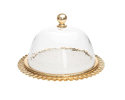 Cake Plate Tray Platter with Dome Cover Ripple Gold by Godinger - Marble