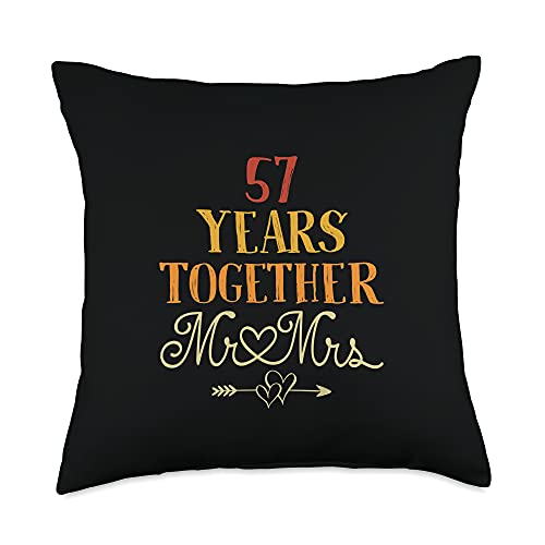 Mr & Mrs 57th Anniversary Gifts Co. 57 Years Together Mr & Mrs Funny Couple 57th Anniversary Throw Pillow, 18x18, Multicolor