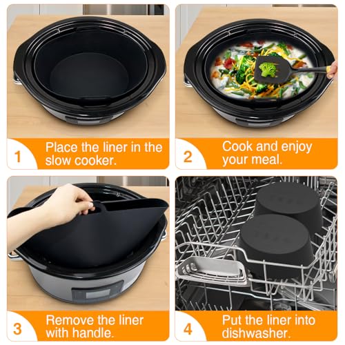 ChefAid Slow Cooker Liners Crock Pot Insert Accessories for 5 6 7 Quart Slow Cookers, 100% Silicone Reusable Liner, Food Safe & Dishwasher Safe (Black-Grey)