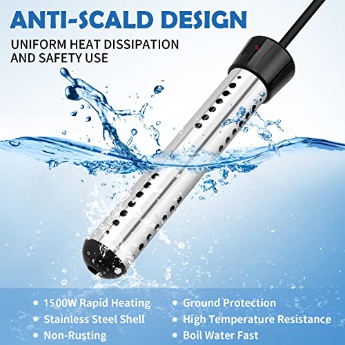 JESTOP Anti-scalding Bucket Heater, Electric Immersion Water Heater with Digital LCD Thermometer, Stainless Steel Guard Submersible Heater, Rapid Heating in Minutes