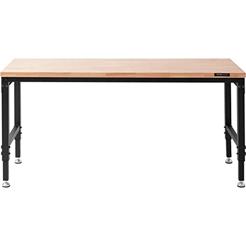 VEVOR Adjustable Workbench, 72" L X 25" W Garage Worktable with Universal Wheels, 28-39.5" Heights & 3000 LBS Load Capacity, with Power Outlets & Hardwood Top & Storage & Foot Pads, for Office Home
