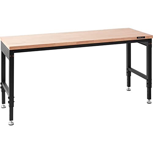 VEVOR Adjustable Workbench, 72" L X 25" W Garage Worktable with Universal Wheels, 28-39.5" Heights & 3000 LBS Load Capacity, with Power Outlets & Hardwood Top & Storage & Foot Pads, for Office Home