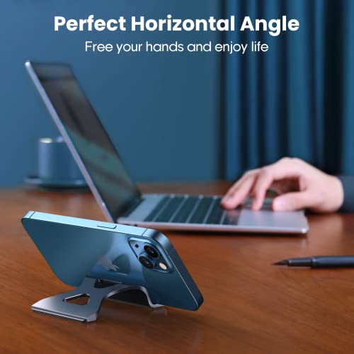 THREEKEY Mini Cell Phone Stand, Aluminum Phone Stand for Desk Compatible with All Mobile Phones, Electronic Reading Devices(4-7'') Black