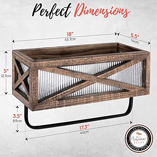Autumn Alley Farmhouse Rustic Towel Rack Shelf Holder - Wood Towel Rack Basket Storage - Farmhouse Towel Holder for Rustic Bathroom and Farmhouse Kitchen Décor - Wall Mounted, Galvanized, Rustic Brown