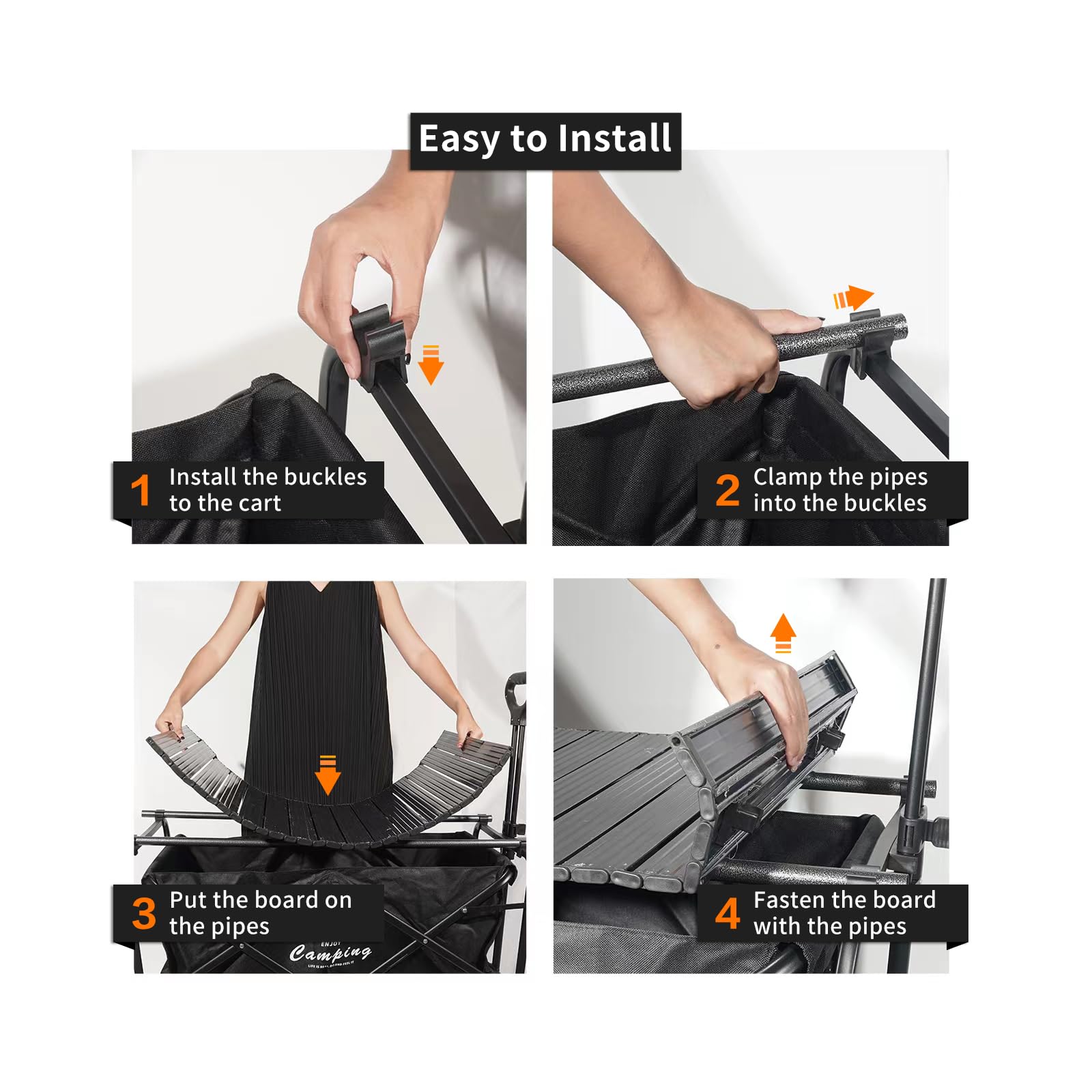 Aluminum Alloy Steel Collapsible Board Desktop for Garden Cart Foldable Wagon,Heavy Duty Foldable Metal Board for Outdoor Camping 34.64x20.87'' Black (Garden Cart not Include)