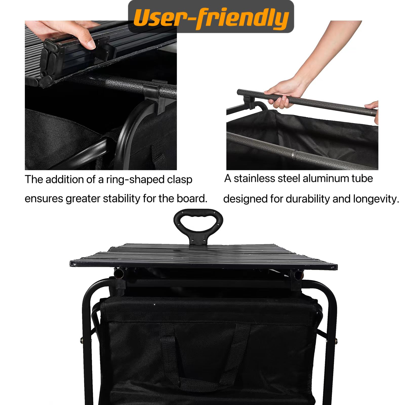 Aluminum Alloy Steel Collapsible Board Desktop for Garden Cart Foldable Wagon,Heavy Duty Foldable Metal Board for Outdoor Camping 34.64x20.87'' Black (Garden Cart not Include)