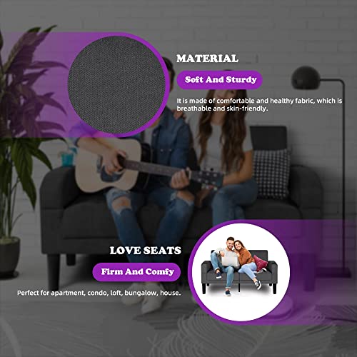 TYBOATLE Linen Upholstered Modern Love Seats Sofa with 2 USB, Fabric Loveseat Furniture w/Removable Armrests, 2 Cup Holders, Suitable for Compact Living Space, Apartment, Dorm (Dark Grey)