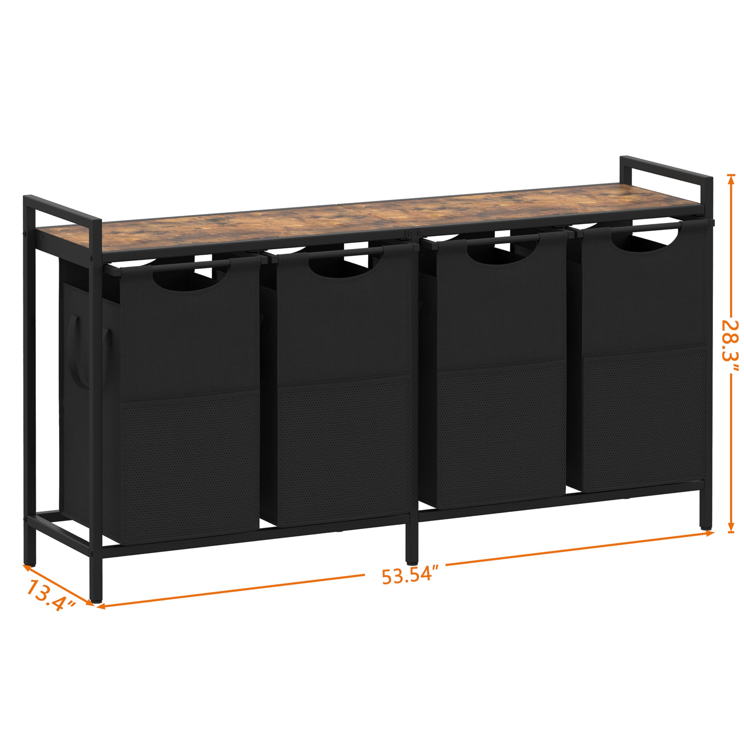 Heybly Laundry Hampers, 4 X 12.5 Gal Laundry Basket with Large Desktop Sorter for Laundry Room organization, Bathroom and Dorm Laundry Bags on Storage Shelf Rustic HLH004SR