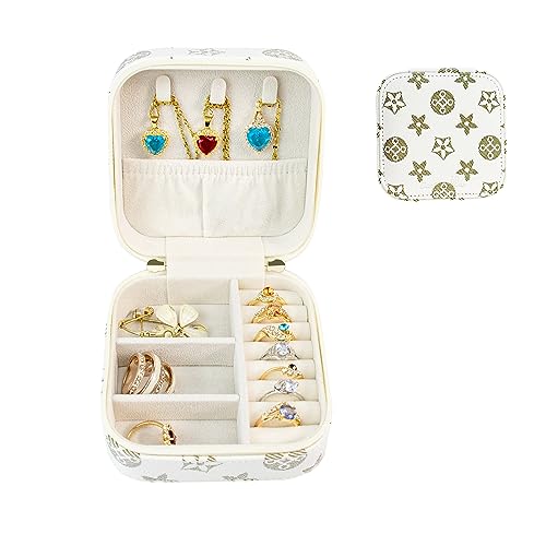SANQIANWAN Luxury Leather Travel Jewelry Box for Women Mini Organizer Small Jewelry Portable Travel Case for Rings Earrings Necklace Multifunctional Storage Wedding Bridesmaids Wife Daughter Gift