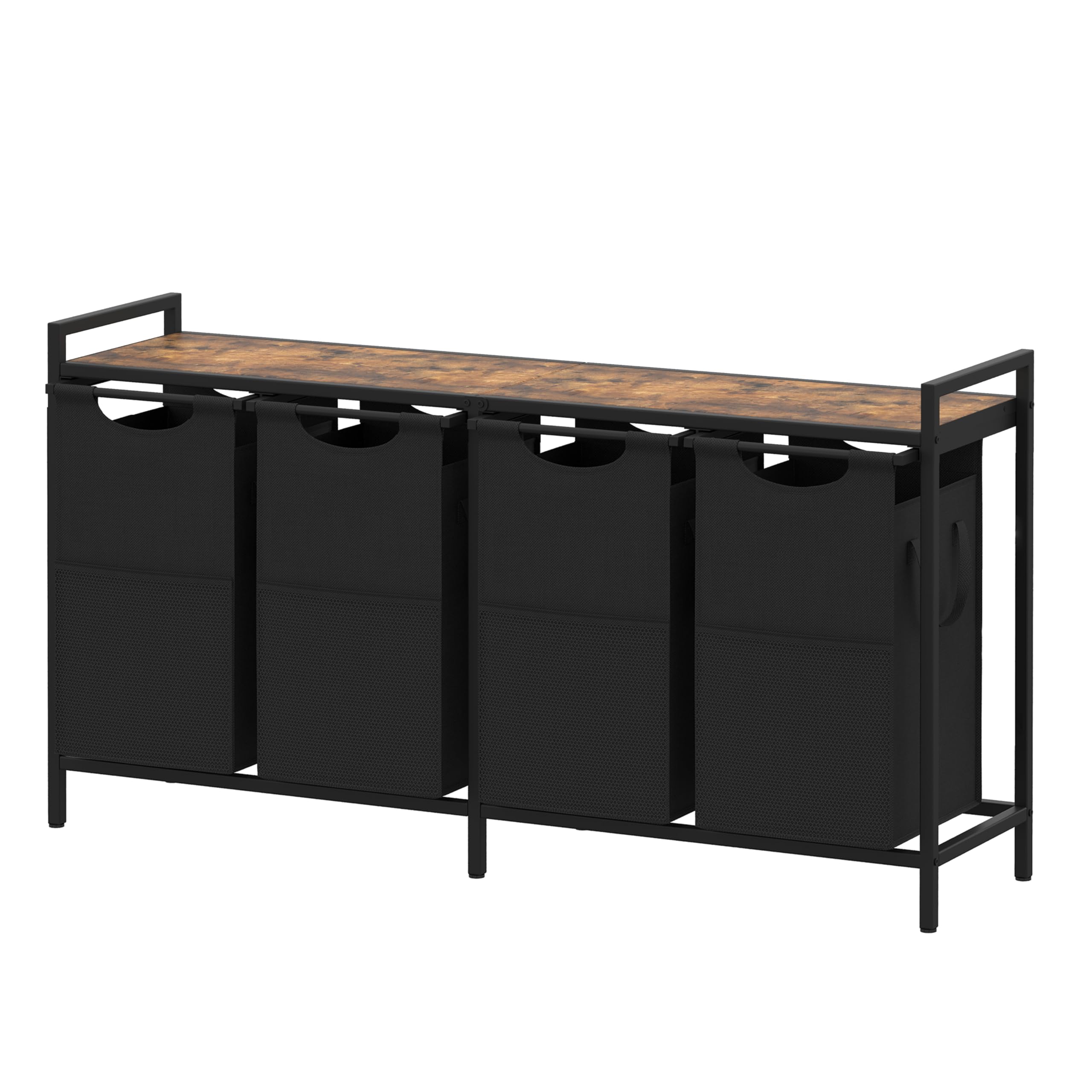 Heybly Laundry Hampers, 4 X 12.5 Gal Laundry Basket with Large Desktop Sorter for Laundry Room organization, Bathroom and Dorm Laundry Bags on Storage Shelf Rustic HLH004SR