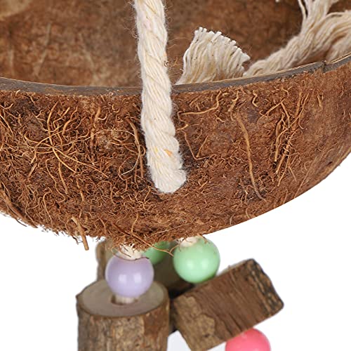 Parrot Coconut Shell Swing Parrot Swing Toy Bird Chewing Toy Nature Wood Stand Parrot Cage Bite Toys for Small Medium Birds