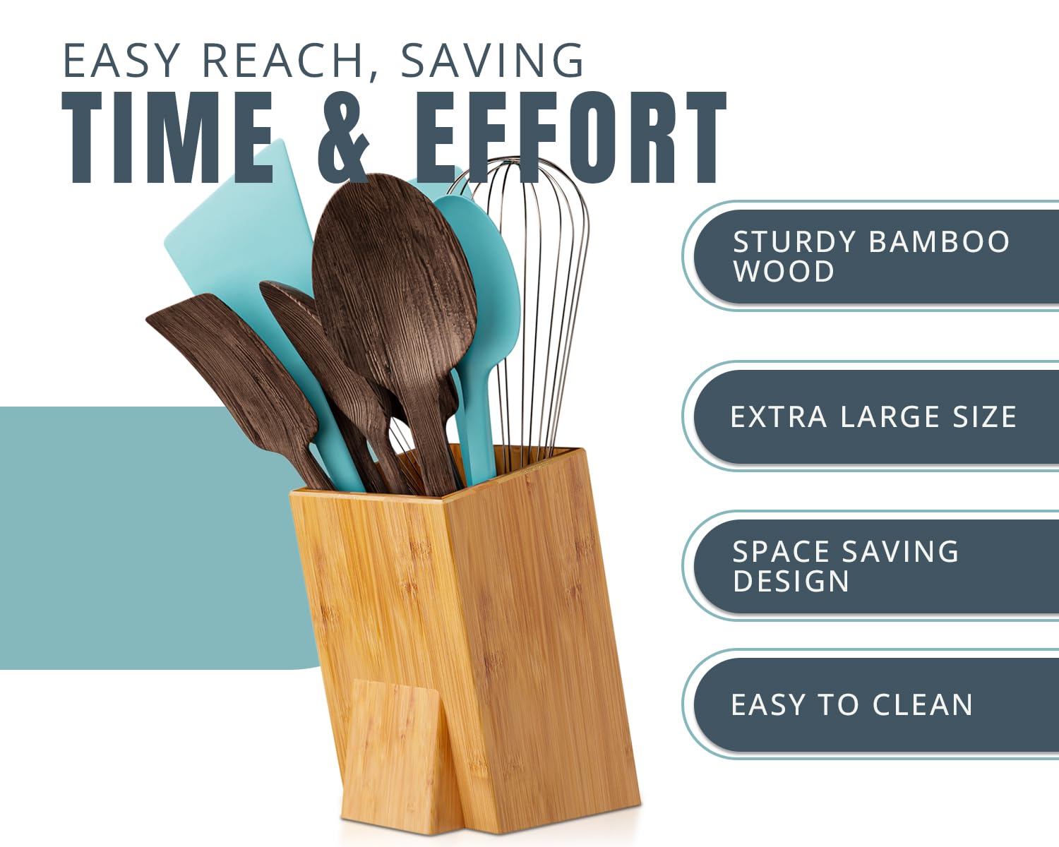 Comfify Bamboo Utensil Holder For Countertop - Large Upright Modern Organizer - Utensil Crock for Kitchen Counter