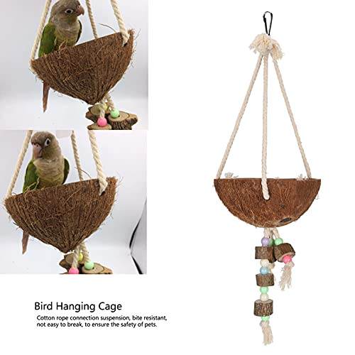 Parrot Coconut Shell Swing Parrot Swing Toy Bird Chewing Toy Nature Wood Stand Parrot Cage Bite Toys for Small Medium Birds