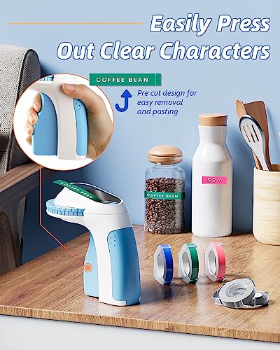 Memoqueen Embossing Label Maker Machine with 3 Tapes，Portable 3D Embosser, Handheld Mini Embossed Label Printer with 3 Label Maker Tape for Small Business Office Home and DIY Crafting-E975 Blue