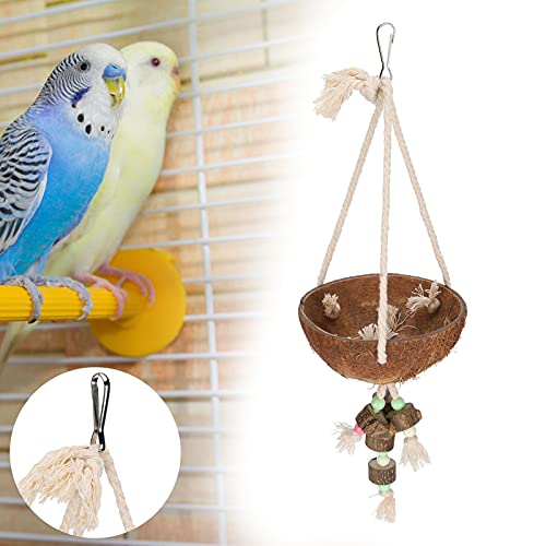 Parrot Coconut Shell Swing Parrot Swing Toy Bird Chewing Toy Nature Wood Stand Parrot Cage Bite Toys for Small Medium Birds