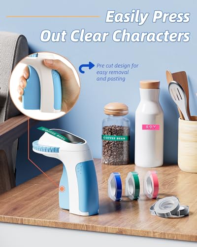 Memoqueen Embossing Label Maker Machine with 3 Tapes，Portable 3D Embosser, Handheld Mini Embossed Label Printer with 3 Label Maker Tape for Small Business Office Home and DIY Crafting-E975 Blue