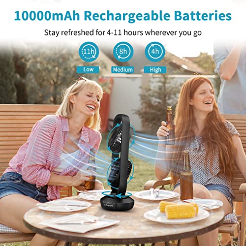 Dr. Prepare Oscillating Tower fan, 15'' Portable Desk Fan Battery Operated with 270° Tilt, 105° Oscillation, 3 Speeds, Quiet Rechargeable Small Table Fan for Bedroom, Office, Home, Camping, Outdoor