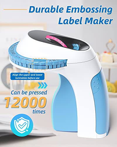 Memoqueen Embossing Label Maker Machine with 3 Tapes，Portable 3D Embosser, Handheld Mini Embossed Label Printer with 3 Label Maker Tape for Small Business Office Home and DIY Crafting-E975 Blue