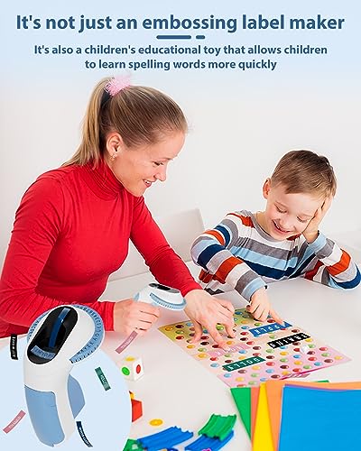 Memoqueen Embossing Label Maker Machine with 3 Tapes，Portable 3D Embosser, Handheld Mini Embossed Label Printer with 3 Label Maker Tape for Small Business Office Home and DIY Crafting-E975 Blue