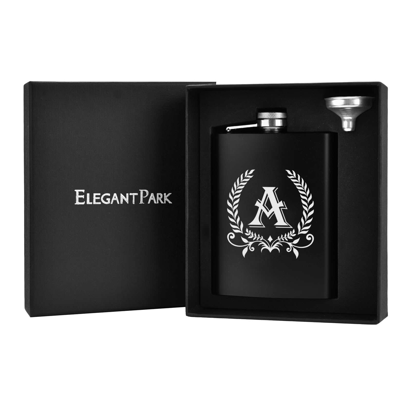 ELEGANTPARK Hip Flasks for Liquor for Men with Initials Monogrammed Gifts for Men Birthday Personalized Gifts for Him Groomsmen Dad Engraved Hip Flask with Funnel 8 OZ Letter A