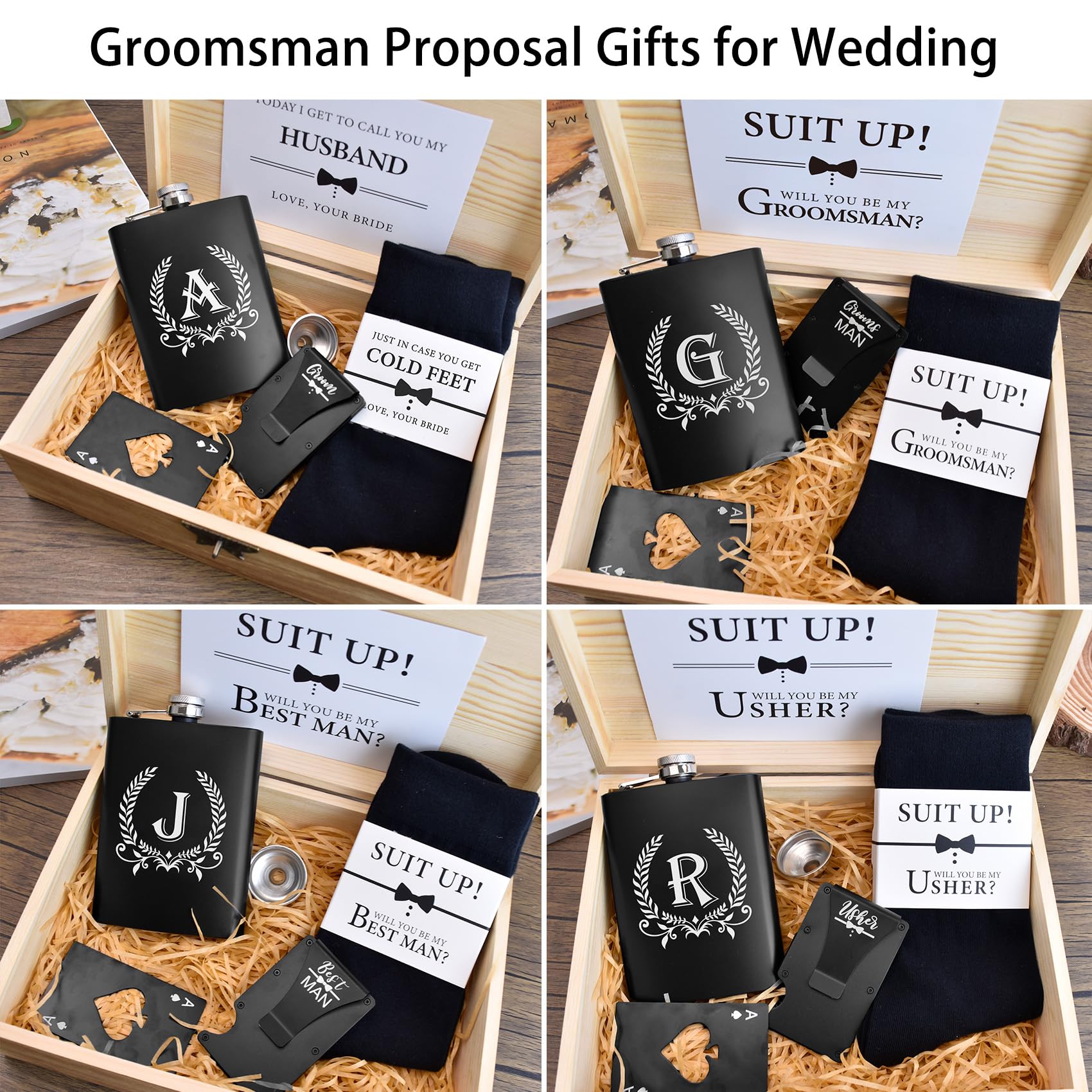 ELEGANTPARK Hip Flasks for Liquor for Men with Initials Monogrammed Gifts for Men Birthday Personalized Gifts for Him Groomsmen Dad Engraved Hip Flask with Funnel 8 OZ Letter A
