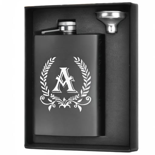 ELEGANTPARK Hip Flasks for Liquor for Men with Initials Monogrammed Gifts for Men Birthday Personalized Gifts for Him Groomsmen Dad Engraved Hip Flask with Funnel 8 OZ Letter A