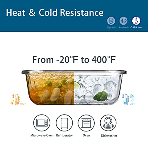 [10 Packs, 20 Pieces] Glass Food Storage Containers with Lids (Built in Vent), Airtight Meal Prep Containers, Glass Bento Boxes for Home Kitchen, BPA Free & Leak Proof (10 lids & 10 Containers) - Blue