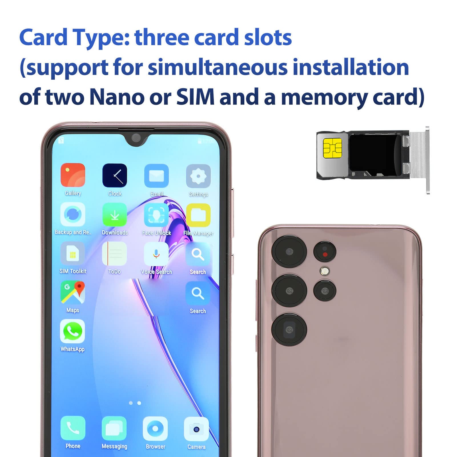 S22 Ultra 5G 6.3in Smartphone, 4GB 64GB MTK6889 10 Core Cell Phone with 8MP 16MP Camera, Unlocked Android Cell Phone for Android 12 100?240V Rose GoldX[US]