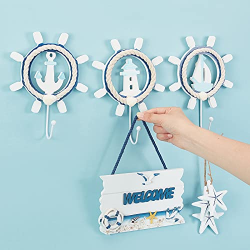 SUPERFINDINGS 3Pcs Mediterranean Style Iron Wall Hooks 3 Styles 8.3x5.9In Nautical Coat Hat Clothes Towel Wall Hooks Hanger Art Beach Coastal Decoration for Home Room Kitchen