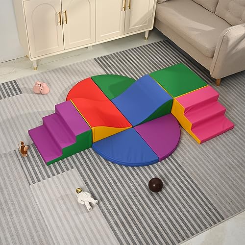 YMYMGGI Foam Climbing Blocks for Toddlers, 9 Pieces Soft Climbing Toys, Crawl and Climb Foam Playset with Stair and Slide, Indoor Climber Activity Playground for Kids(Colorful)