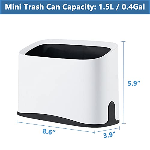 AYSUM Mini Countertop Trash Can with 100 Trash Bags, 1.5 L/0.40 Gal Tiny Desktop Trash Can, Mini Waste Basket Countertop Garbage Can for Vanity, Office, Coffee Table, Craft Room (White)