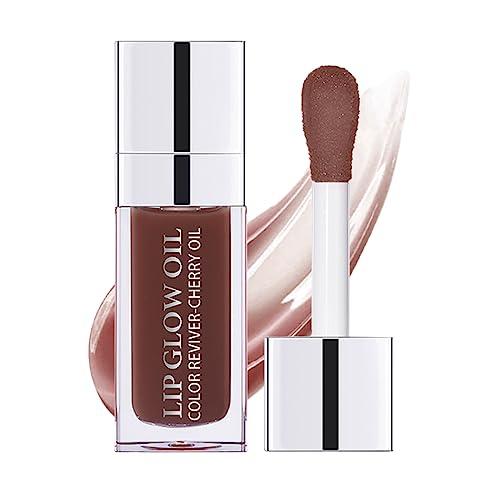 Sea-Maid Lip Oil, Hydrating Lip Gloss Tinted Lip Balm Transparent Lip Care, Big Brush Head Glitter Shine, Long Lasting Nourishing Non-sticky Fresh Texture, Chocolate Brown