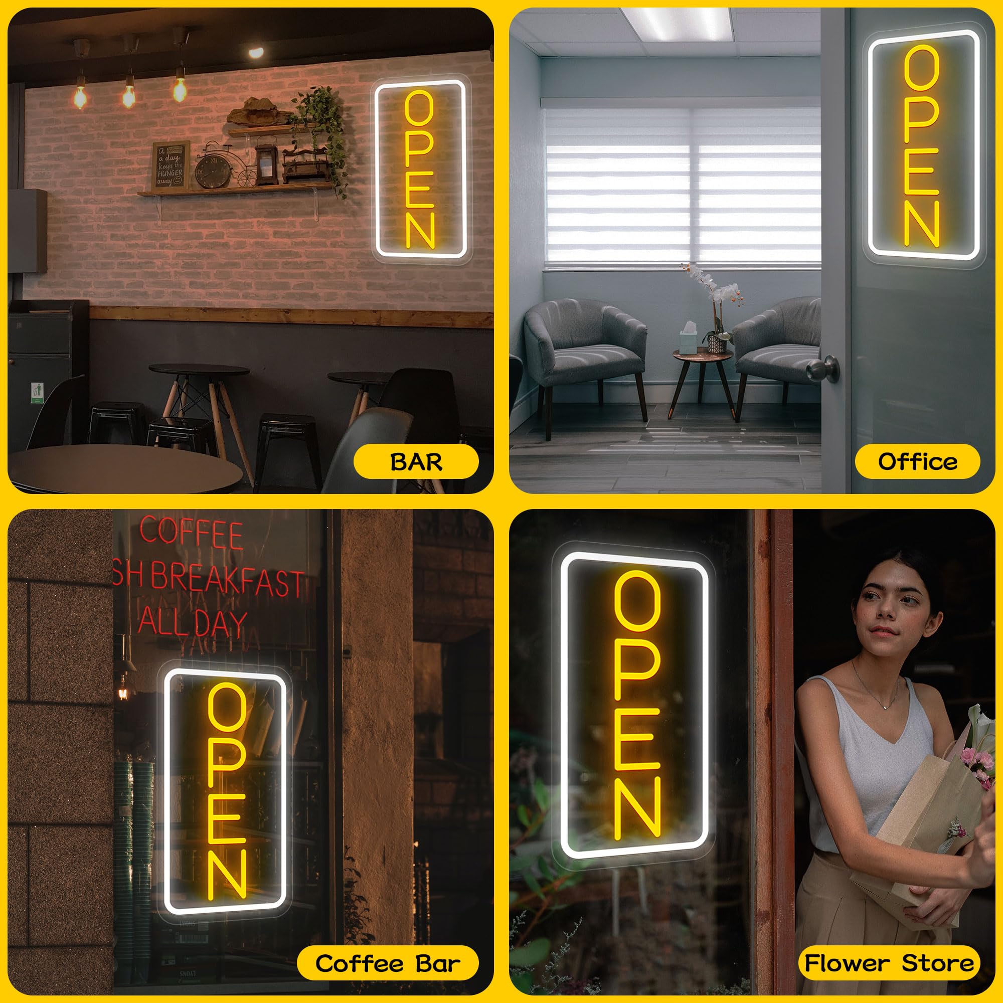 Neon Open Sign, Open Sign Led, 9" x 16" Dimmable Open Sign, Ultra Bright Open Signs for Business, USB Powered Led Light Sign for Party Bar Stores Wall Decor
