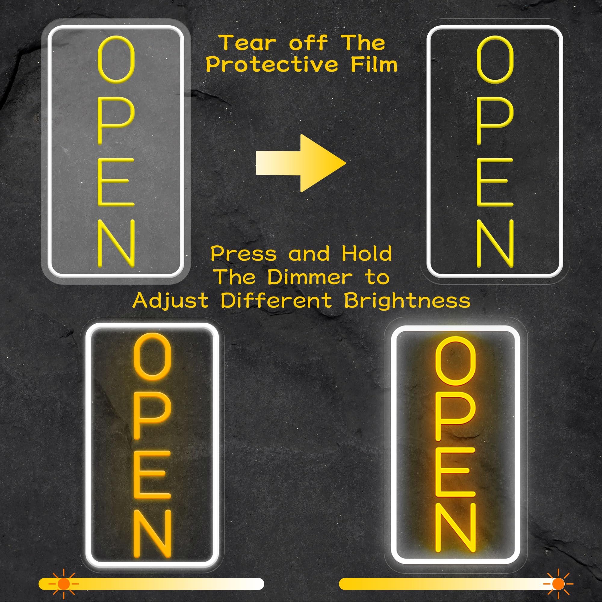 Neon Open Sign, Open Sign Led, 9" x 16" Dimmable Open Sign, Ultra Bright Open Signs for Business, USB Powered Led Light Sign for Party Bar Stores Wall Decor