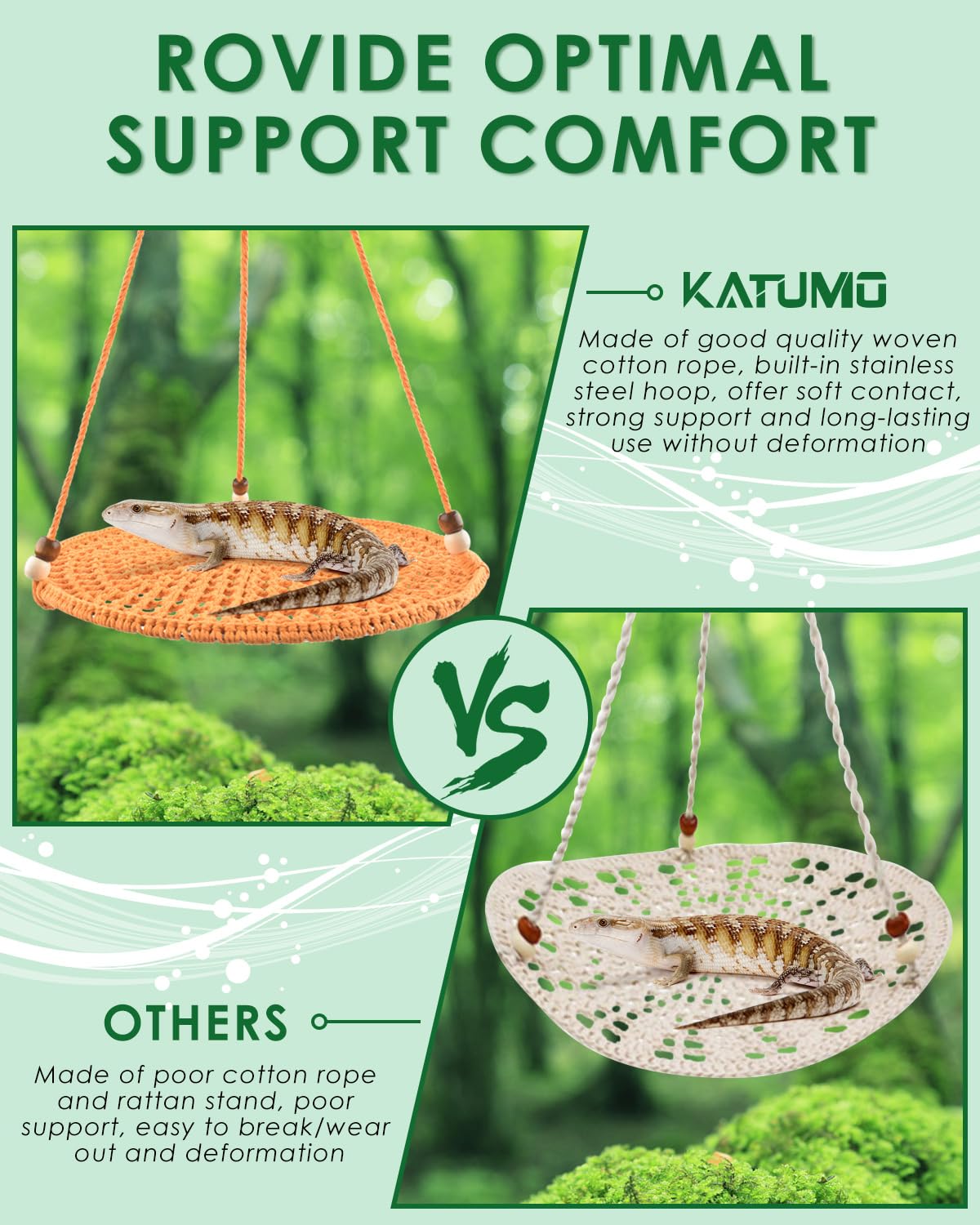 KATUMO Reptile Hammock, Bearded Dragon Hammock Reptile Swing Bed Reptile Lounger Terrarium Hanging Hammock for Bearded Dragon Lizard Snake Gecko Chameleon Parrot Hamster Small Pets