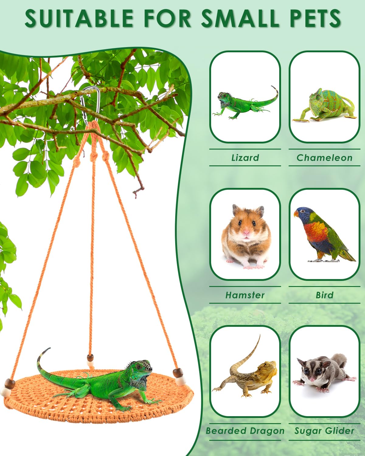 KATUMO Reptile Hammock, Bearded Dragon Hammock Reptile Swing Bed Reptile Lounger Terrarium Hanging Hammock for Bearded Dragon Lizard Snake Gecko Chameleon Parrot Hamster Small Pets