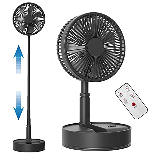Koonie 8-Inch Foldaway Oscillating Fan with Remote Control, 7200mAh Rechargeable Battery Operated Pedestal Fan for Bedroom, Timer, 4 Speed, Fast Charging Portable Table Fan for Camping, Outdoor, Room