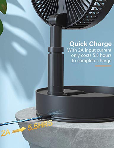 Koonie 8-Inch Foldaway Oscillating Fan with Remote Control, 7200mAh Rechargeable Battery Operated Pedestal Fan for Bedroom, Timer, 4 Speed, Fast Charging Portable Table Fan for Camping, Outdoor, Room