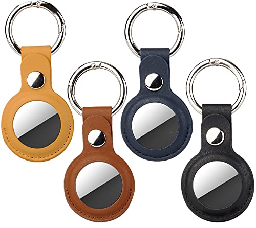 EatMelon 4 Pack Case Compatible with Apple AirTags Case AirTag Keychain Leather AirTag Holder Upgrade Protective Portable Case for AirTag (Yellow/Brown/Blue/Black)