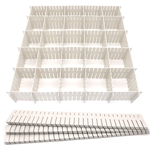 DUTWROY 24Pcs Adjustable Drawer Dividers 14.5Inch Plastic Storage Drawers Divider White DIY Grid Drawer Organizer Dividers for Socks Underwear Makeup Clothes