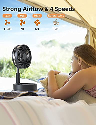 Koonie 8-Inch Foldaway Oscillating Fan with Remote Control, 7200mAh Rechargeable Battery Operated Pedestal Fan for Bedroom, Timer, 4 Speed, Fast Charging Portable Table Fan for Camping, Outdoor, Room