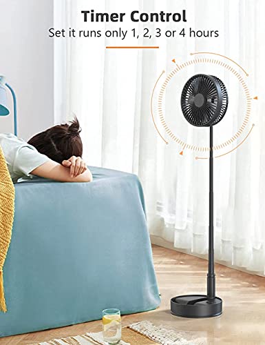 Koonie 8-Inch Foldaway Oscillating Fan with Remote Control, 7200mAh Rechargeable Battery Operated Pedestal Fan for Bedroom, Timer, 4 Speed, Fast Charging Portable Table Fan for Camping, Outdoor, Room