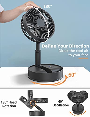 Koonie 8-Inch Foldaway Oscillating Fan with Remote Control, 7200mAh Rechargeable Battery Operated Pedestal Fan for Bedroom, Timer, 4 Speed, Fast Charging Portable Table Fan for Camping, Outdoor, Room
