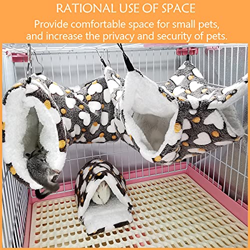 LEFTSTARER Guinea Pig Ferret Rat Hammock Toy Small Animal Cage Accessories Hideout Tunnel & Bunkbed Hammock for Rat Ferret Guinea Pig Hamster Sugar Glider Chinchilla (Heart-Brown)