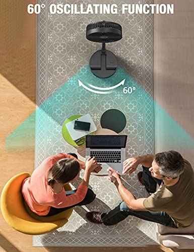 Koonie 8-Inch Foldaway Oscillating Fan with Remote Control, 7200mAh Rechargeable Battery Operated Pedestal Fan for Bedroom, Timer, 4 Speed, Fast Charging Portable Table Fan for Camping, Outdoor, Room