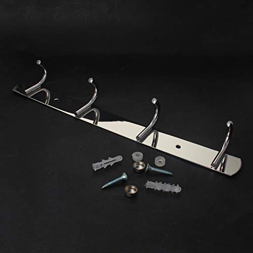 Yinpecly 290mm(11.42-inch) Coat Hook Wall Mounted 201 Stainless Steel Hook Coat Hat Rack with 4 Hooks, for Entryway, Foyer, Hallway, Bathroom, Bedroom, Silver 2Pcs
