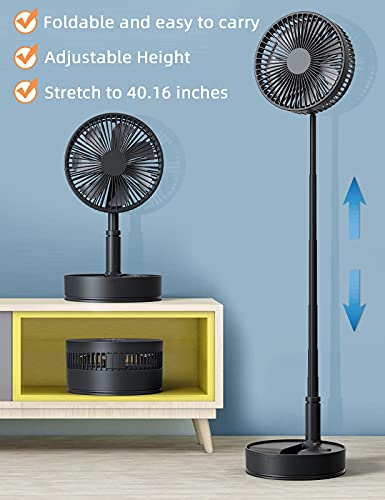 Koonie 8-Inch Foldaway Oscillating Fan with Remote Control, 7200mAh Rechargeable Battery Operated Pedestal Fan for Bedroom, Timer, 4 Speed, Fast Charging Portable Table Fan for Camping, Outdoor, Room