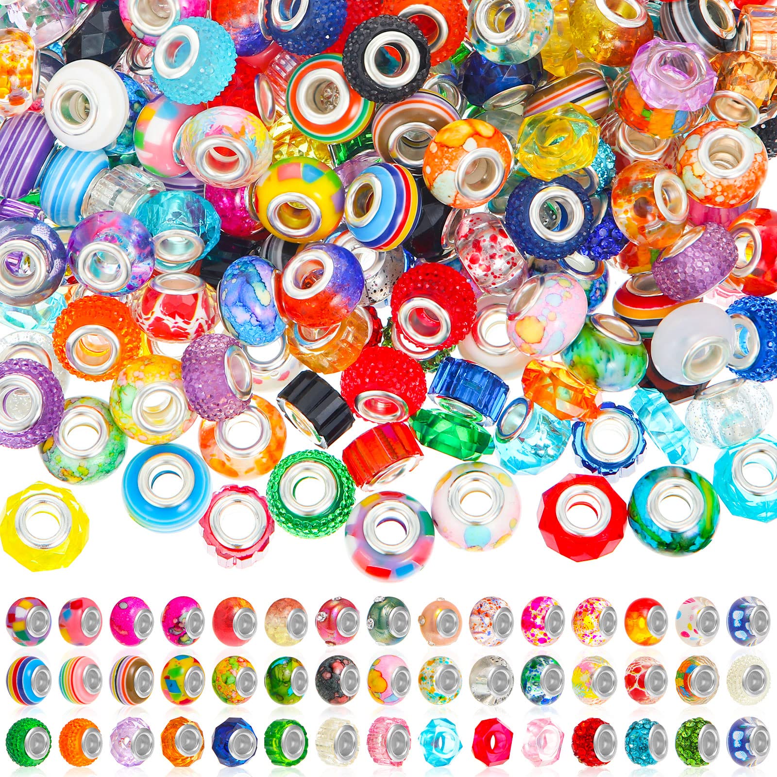 Crowye 400 Pieces Large Hole Beads Bulk for Jewelry Making 10 mm/ 0.47 Inches Mixed Color Resin European Craft Beads for DIY Bracelet Necklace(Vivid)